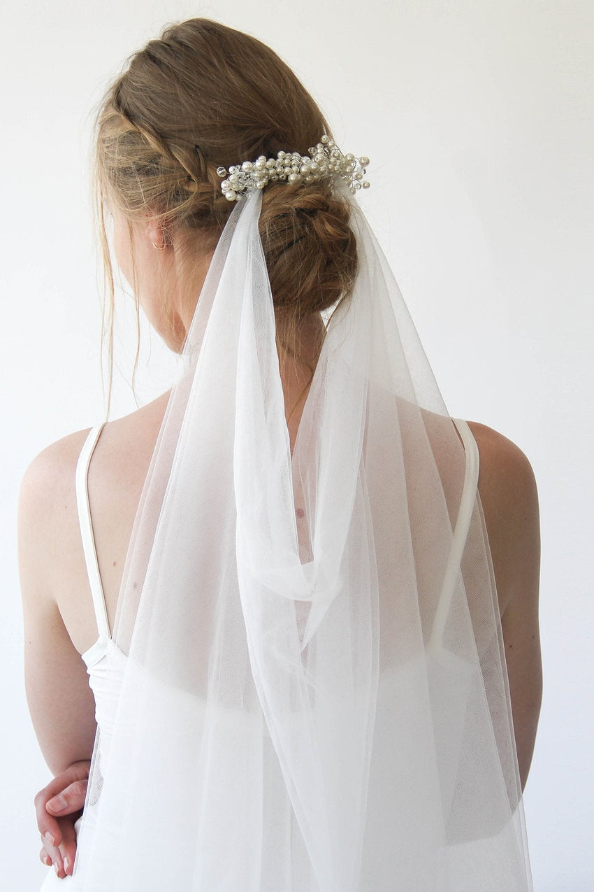 Pearl Tulle Wedding Draped Veil #4033