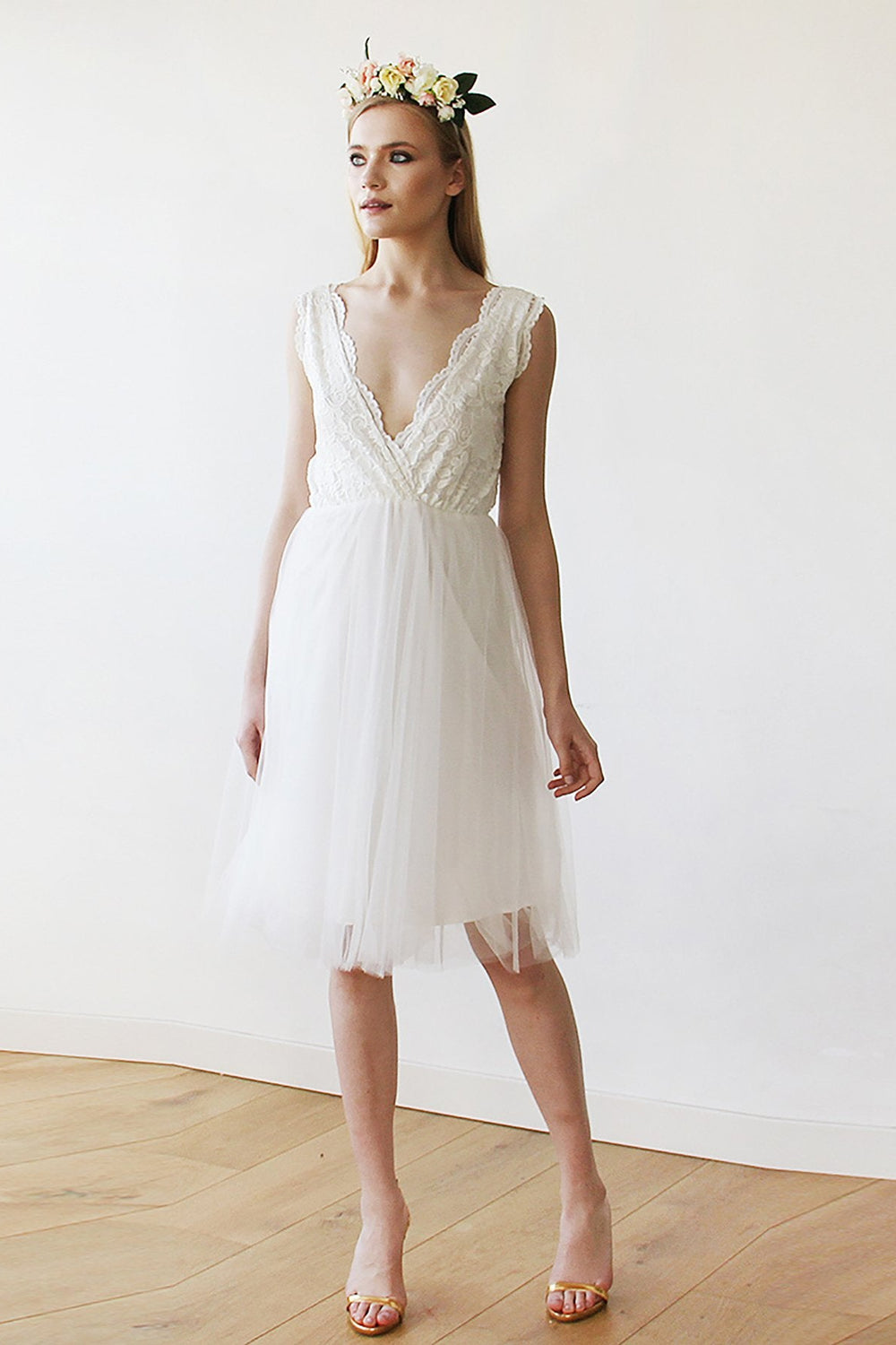 Ivory Tulle & Lace Short Wedding Dress , short wedding dress #1157