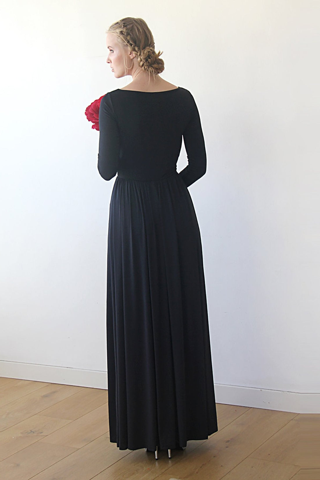 Deep-v Neckline Black Dress #1198