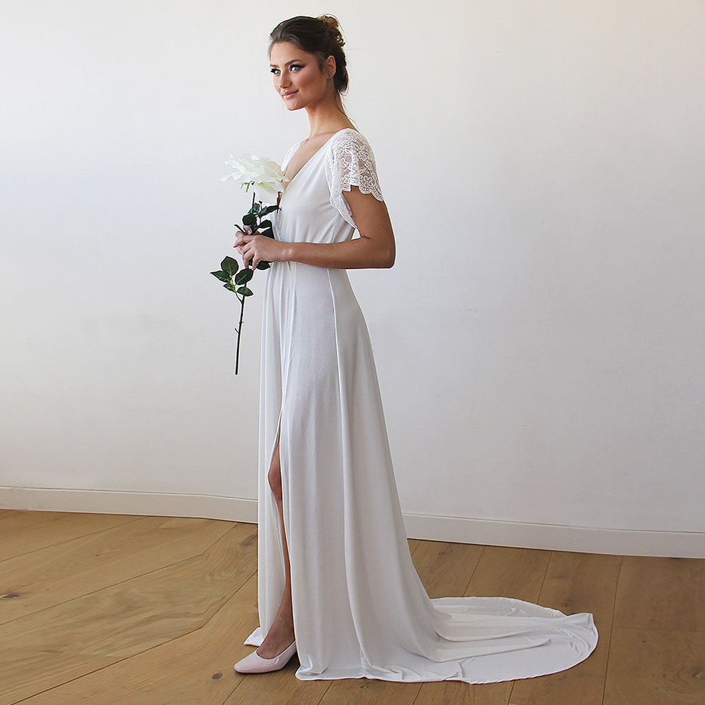 Ivory Wrap Wedding Gown with Train #1163