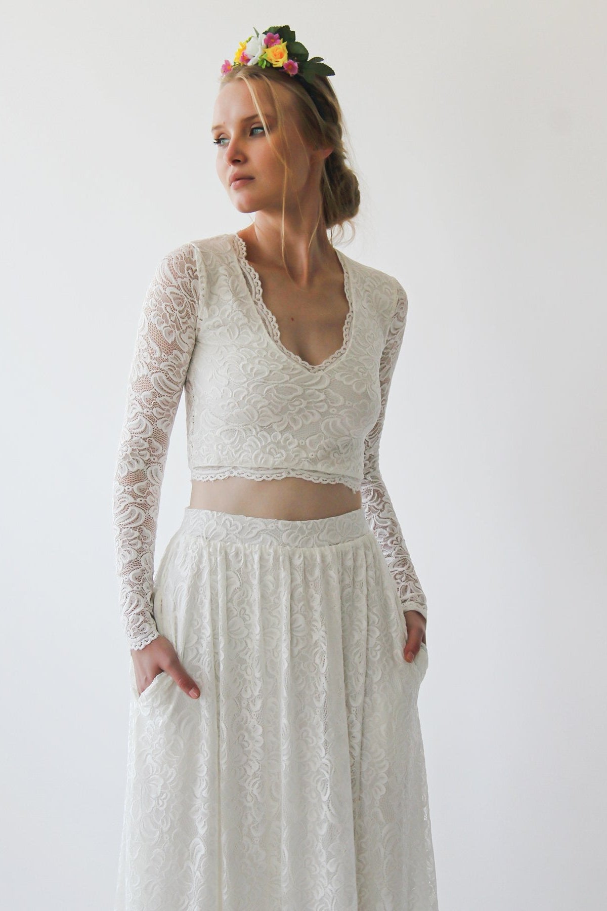 Long Sleeves Ivory Wedding Top #2057